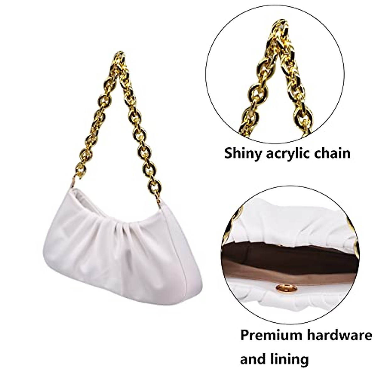 Zengmei Shoulder bag, Designer Bag, Saddle Purse for Women Female Girl 15-White Gold Chain