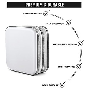 CD Case, Bivisen DVD Case Wallet Holder Binder 48 Capacity CD/DVD Cases Storage Holder Binder Organizer Wallet Book for Car Home Travel (White)