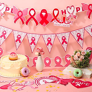 Tudomro 5 Pcs 118 inches Breast Cancer Awareness Decorations Pink Ribbon Pennant Banner Pink and White Hope Faith Strength Courage Inspiring Flag Love Bunting Wall Banner for Breast Cancer Month