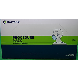 HALYARD Single-Use, Disposable Earloop Medical Mask, Designed For Short-Term Wear, Pleat-Style w/Earloops, Blue, 47080 (Box of 50)