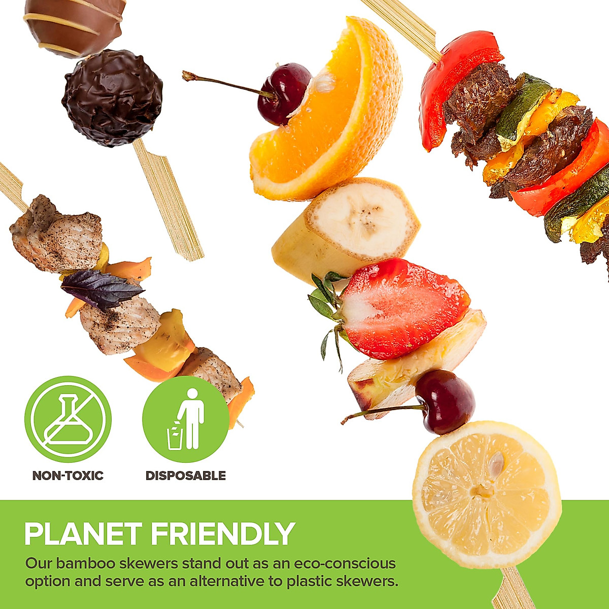 7" Inch Bamboo Skewers for Appetizers (200 Pack), Wooden Appetizer Skewers for Fruit Kabobs, Fancy Skewer Sticks for Parties, Cocktail & Martini Olive Skewers, Heavy Duty Bamboo Skewers for Kabobs