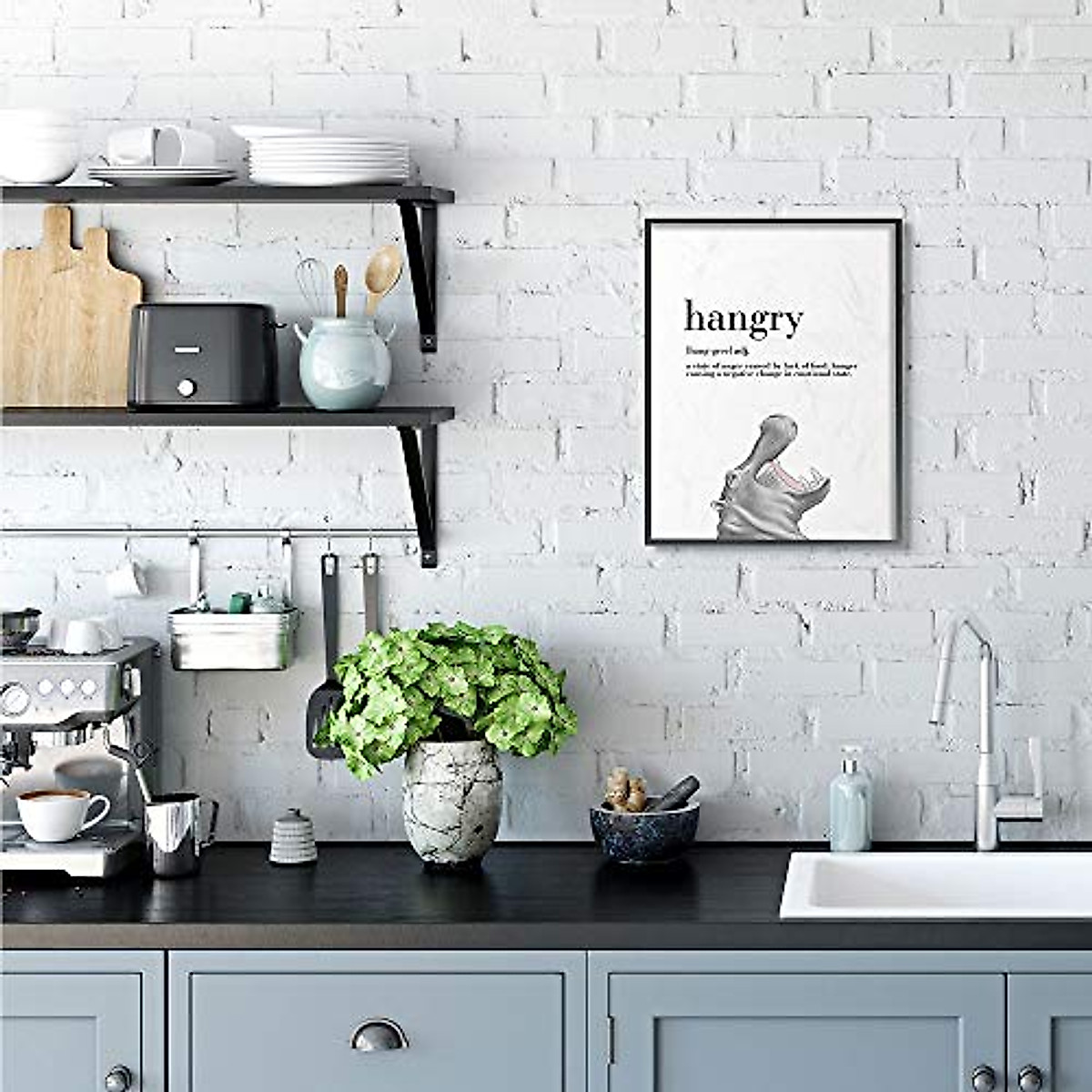 Stupell Industries Hangry Definition Hippo Animal Drawing Word, Design by Artist Ziwei Li Wall Art, 16 x 20, Black Framed