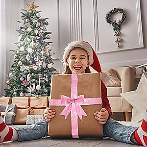 Christmas Glitter Wired Ribbon Xmas Wrapping Ribbon,2"x25 Yards Glitter Wide Ribbon Swirl Metallic Wired Edge Ribbon,Curling Wired Shimmer Glitter Ribbon for Home Decor,Gift Wrapping,DIY Crafts,Pink