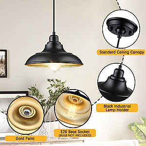 FLQMYQ Pendant Lighting, Farmhouse Decor Adjustable Metal Hanging Lamp Ceiling Lamp, Hanging Light Fixtures, Industrial Black Pendant Lights for Kitchen Island Dining Room Barn, E26 Base, 2 Pack