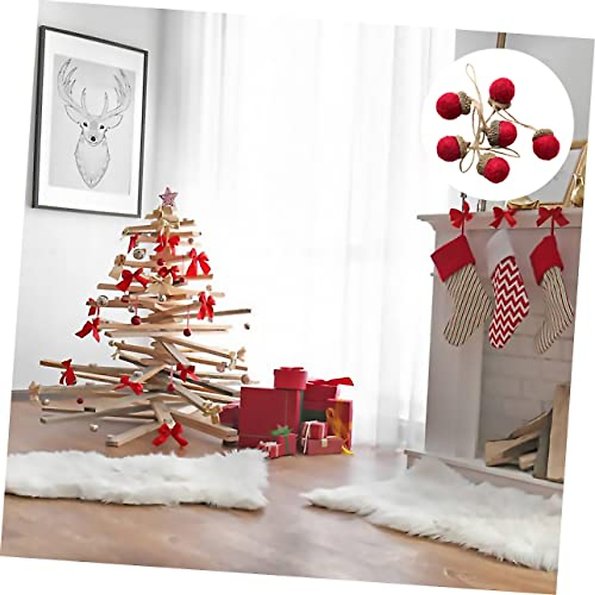 DECHOUS 6 Pcs Felt Pine Cones Wooden Decor Rustic Dining Table Christmas Garland Christmas Acorn Ornaments Christmas Hanging Pendant Christmas Felt Acorn DIY Pendant Christmas Pendants Red