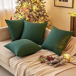 MIULEE Pack of 2 Spring Decorative Outdoor Solid Waterproof Throw Pillow Covers Polyester Linen Garden Farmhouse Cushion Cases for Patio Tent Balcony Couch Sofa 18x18 inch Emerald Green