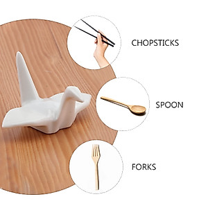 Hemoton Chopsticks Rest Holder 6Pcs Ceramic Chopstick Rest Porcelain Crane Rest Spoon Forks Rest Holder Origami Crane Chopsticks Stand Kitchen Utensils (White) Chopstick Holder Rest Ceramic