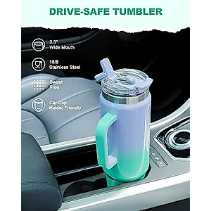 Trebo 40oz Tumbler with Handle and Straw Lid, 2-in-1 Lid,Insulated Stainless Steel Mug Water Bottle with Small Pouch,Reusable Metal Travel Coffee Cup Flask Cup Holder Friendly,Keep Cold Hot, Purple