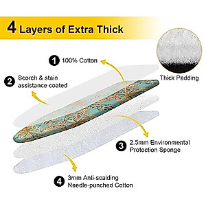 PHILORN Ironing Board Cover and Pad, Resist Scorching and Staining, 15x54 Inch Thick Padding Ironing Board Covers, Elasti Edges, 2 Fasteners and 1 Protective Scorch Mesh Cloth - Retro Pattern