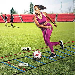 Agility Ladder Speed Training Equipment, Includes 12 Rung Agility Ladder,Running Parachute,Jump Rope,Resistance Bands,12 Resistance Cones for Football,Basketball,Hockey Training Athletes