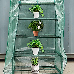 Sfcddtlg 4 Tier Greenhouse Replacement Cover with Roll-Up Zipper Door-PE Plant Greenhouse Cover for Indoor Outdoors Gardening Plants Cold Frost Protection Wind Rain Proof (Frame NOT Include)
