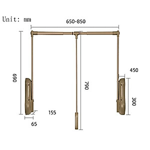 Pull Down Closet Rod, Pneumatic Buffer System Pull Down Hanger Rod, Adjustable 51-115 cm Closet Pull Down Rods Hanger, Wall Mounting Closet Pole (Color : Gold, Size : 65-85cm)