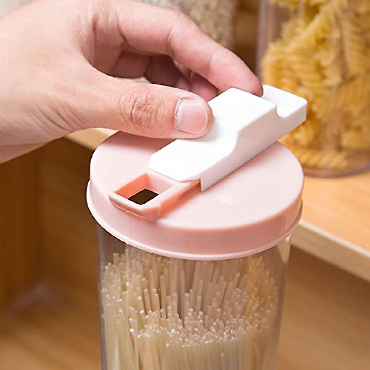 ABKDCO Kitchen storage boxCreative storage jar sealed storage noodle kitchen hanging noodle storage box round pasta storage bucket pink