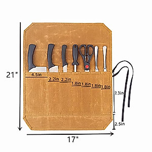 Denifiter Knife Cases Organizer-Durable Waxed Canvas Construction-7 Pockets-16 oz (Khaki)