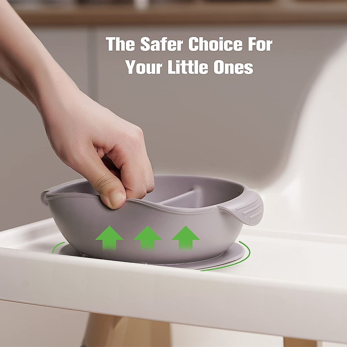 haakaa Silicone Divided Suction Bowl, Suction Plates For Babies and Toddlers - Divided Siicone Bowl For Baby Toddler Self-Feeding - Stay Put Bowl, Stone