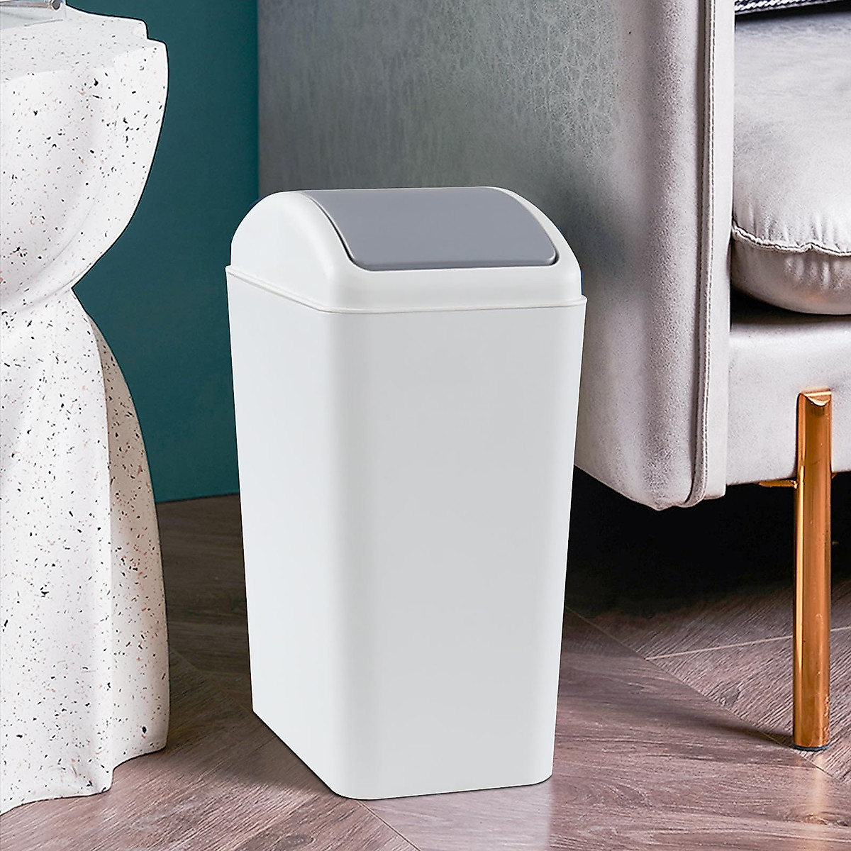 Taysisiter 4.5 Gallon Slim Plastic Trash Can with Lid, Swing Top Garbage Bin, 3 Packs