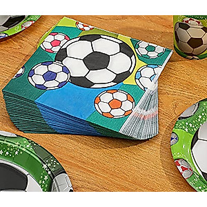 DUOCUTE Soccer Party Supplies 102PCS Sports Themed Children Birthday Paper Dinnerware Set Includes 9" Plates, 7" Plates, Cups, Napkins, Tablecloth and Banner, Serves 25
