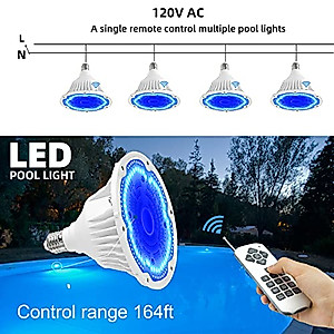 Pool Lights with Remote Control, 120V 40W RGBW Color Changing Underwater LED Pool Light for Inground Pool, E26 Replacement Bulb Fit Pentair Hayward Pool Light Fixtures