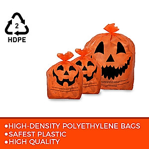 KINREX Halloween Leaf Bags Pumpkin Plastic Lawn and Leaf Bags Decoration - Outdoor Fall Trash Bag Decor - Orange Jack O Lantern - Pack of 3 with Twist Ties