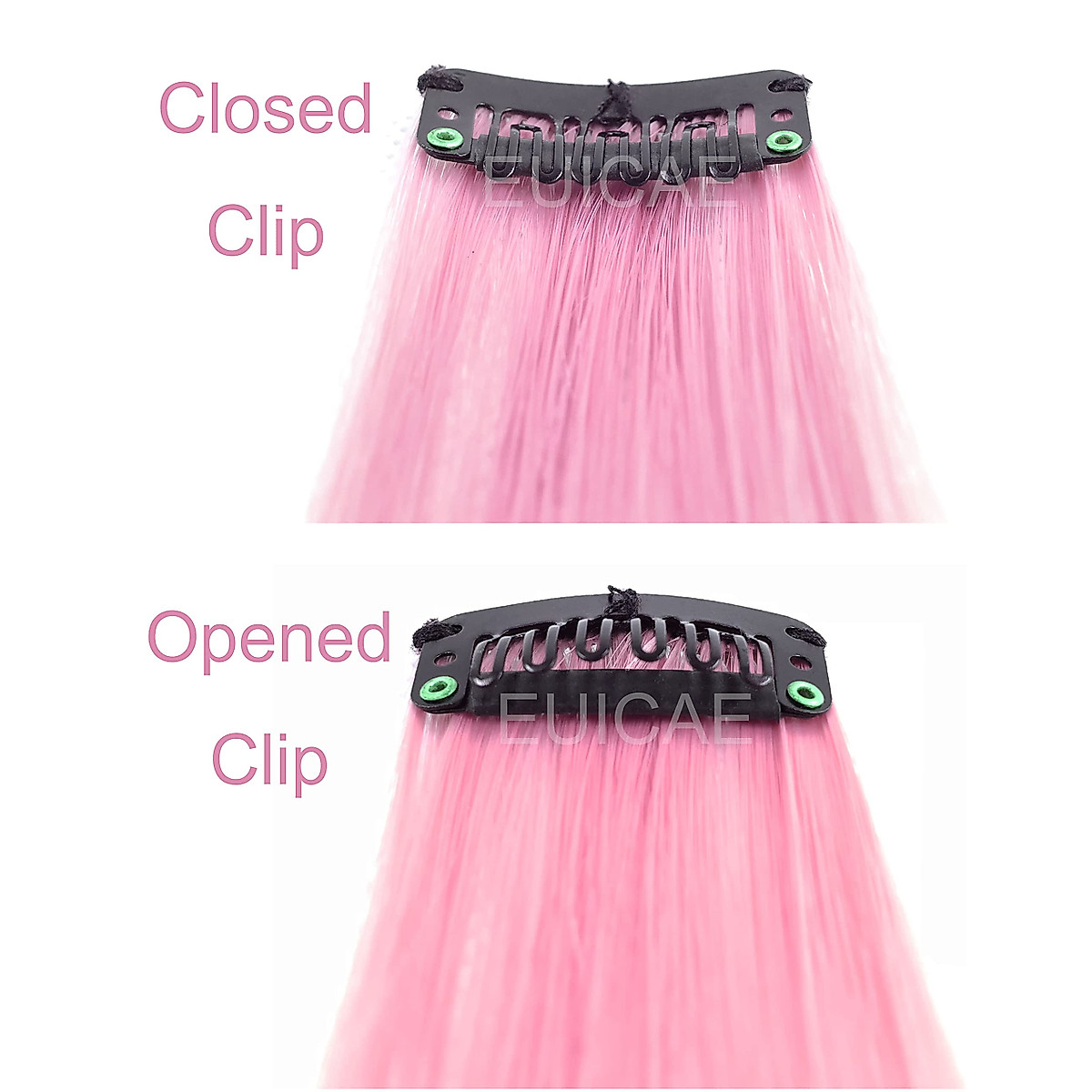 EUICAE Hair Extensions 1 Steel Comb for Free Clip in Hair Extensions Highlights Straight Long Hairpiece Hair Accessories for Girls Women Kids Doll Hair Pieces Colored Wigs Pieces (Cherry pink)