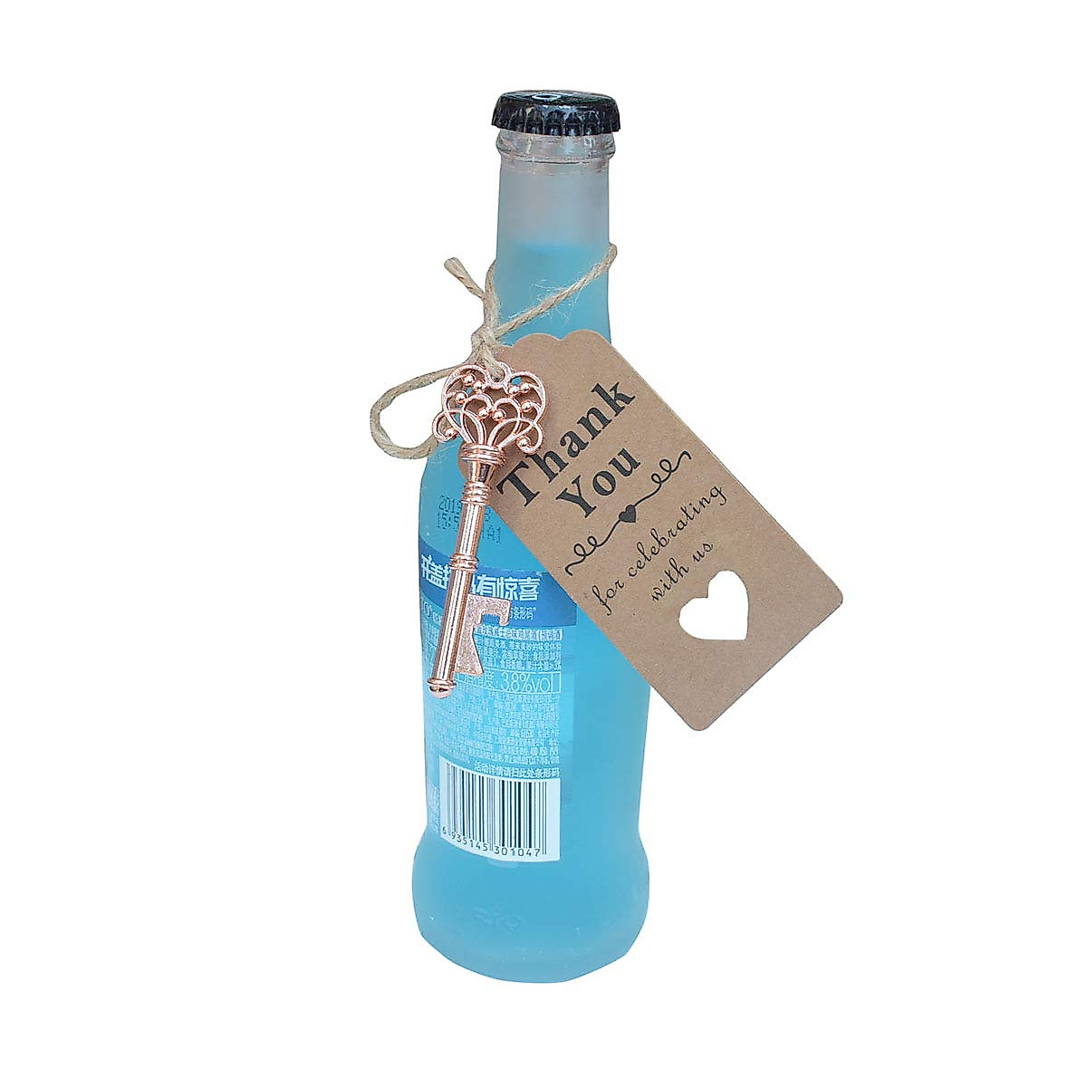 50pcs Rose Gold Skeleton Key Beer Bottle Opener With 100 Pcs Thank You Card and 98 Feet Hemp Rope for Wedding Party Favors