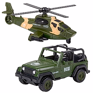 ArtCreativity Military Toy Playset for Kids, 2-Piece, Includes 1 Helicopter Toy and 1 Jeep, Durable Diecast Army Toys for Kids, Pretend Play Set for Boys and Girls, Great Birthday Gift