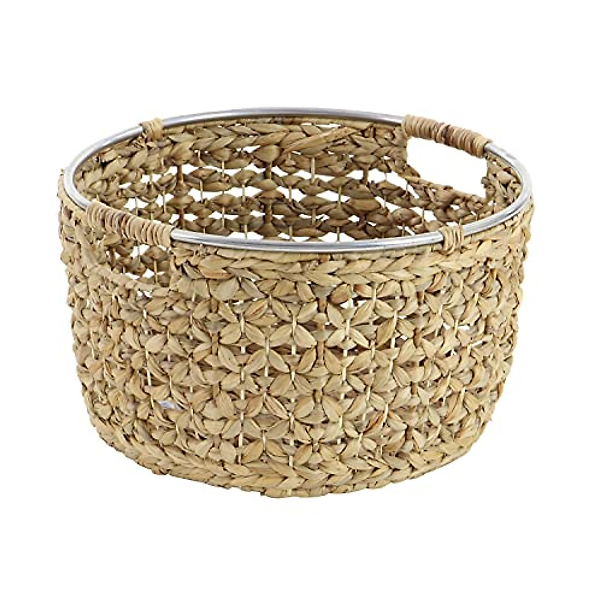 Deco 79 Seagrass Handmade Storage Basket with Metal Handles, Set of 3 15", 17", 19"W, Light Brown