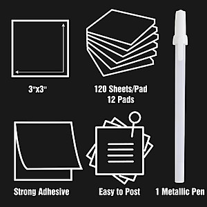 EOOUT Sticky Notes, 3x3 Inches, 6 Pads, Dark Color, Self-Stick Post for School Supplies, Strong Adhesive, Dark Color Sticky Pad with 1 Metallic Pen, 720 Sheets