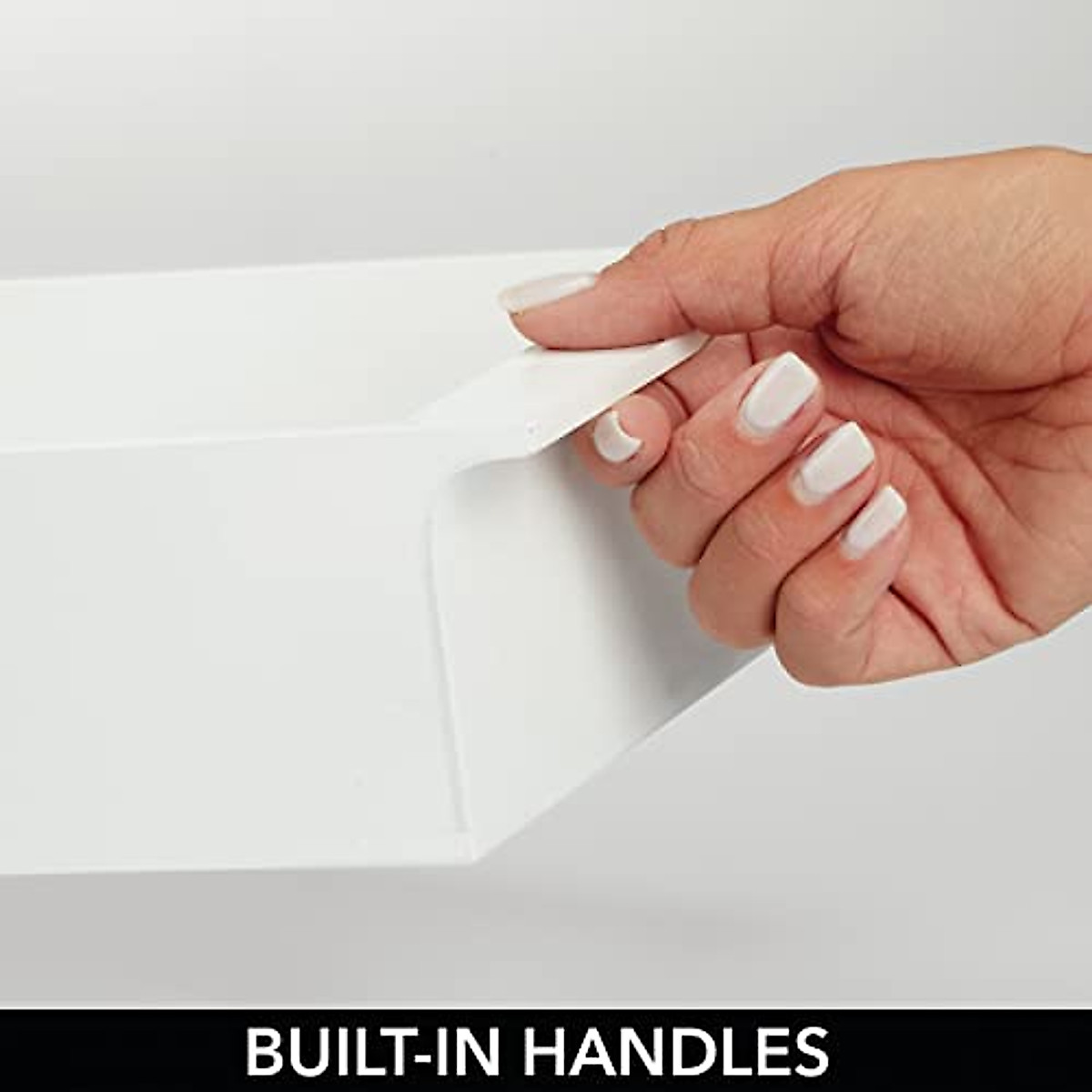 mDesign Deep Bamboo Storage Organizer Tray Bin with Handles, Multipurpose; Use on Bathroom Vanity, Countertop, Toilet Tank - Stackable, 16" Wide - White Wood Finish