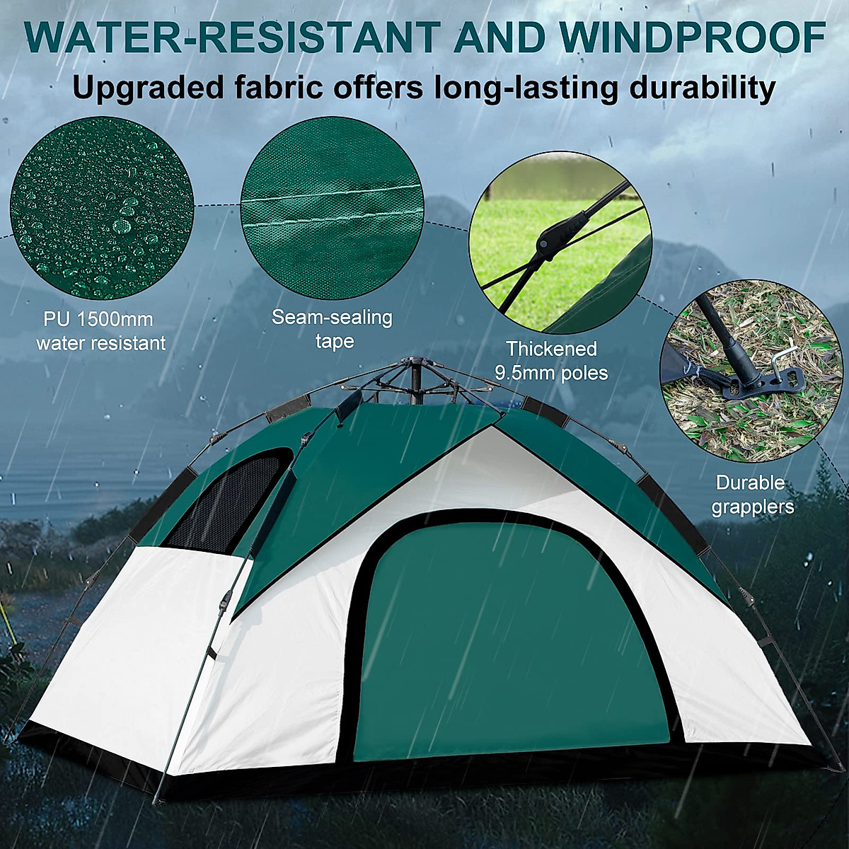 anngrowy Camping Tent 2 Person Instant Family Tent Pop Up Tents for Camping Waterproof Portable Hiking Camp Tent Lightweight Tent for Backpacking Small Tent 4 Season Windproof Quick Compact Dome Tent