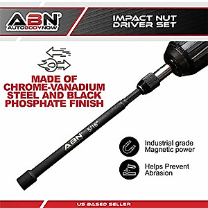 ABN Impact Nut Driver Tool Set - 6pc SAE 6 IN Long Shank Nut Driver Bits Magnetic Tip Sockets, 1/4 IN Hex Shank
