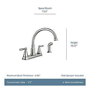 Moen Hutchinson Spot Resist Stainless 2-Handle High-Arc Kitchen Faucet with Side Sprayer, 87048SRS