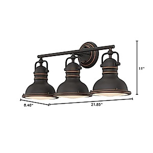 Westinghouse 6116200 Boswell Vintage-Style Three-Light Indoor Vanity Light Fixture, Oil Rubbed Bronze Finish with Highlights, Frosted Prismatic Acrylic Lens