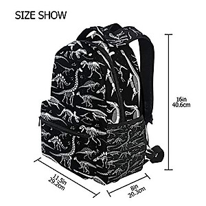School Backpack White Dinosaur Skeleton Black Bookbag Travel Ruckack One_Size