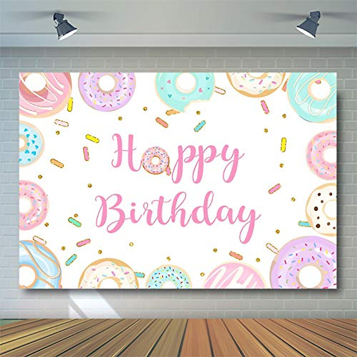 Avezano Donut Birthday Backdrop for Girls Party Decorations Sweet Donut Happy Birthday Party Banner Photography Background Donut Grow Up Bday Cake Table Photoshoot (7x5ft)