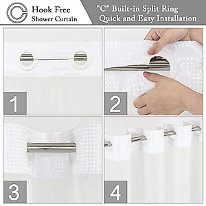 Gibelle No Hook Waffle Weave Shower Curtain with Snap-in Fabric Liner Set for Bathroom, Hotel Style with Mesh Top Window, Waterproof & Washable, White, 72x74