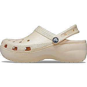 Crocs Women's Classic Platform Glitter Clog, Vanilla, 8