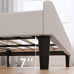 HOSTACK King Size Bed Frame, Linen Fabric Upholstered Platform Bed Frame with Adjustable Headboard, Diamond Tufted Mattress Foundation with Wood Slats, Easy Assembly, No Box Spring Needed, Beige