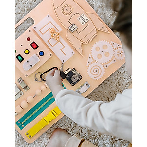 Blevla Busy Board for Toddlers 1-3 Wooden Sensory Board Baby Activity Board Montessori Busy Board Light Switch Toy Kid's Educational Toys