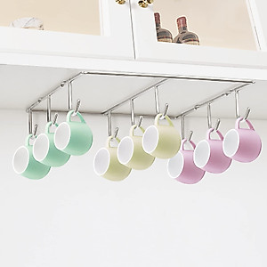CUKE2BEET Coffee Cup Hooks Under Cabinet, Stainless Steel 9 Hooks Hanging Mug Rack Mug Holder Under Shelf for Kitchen