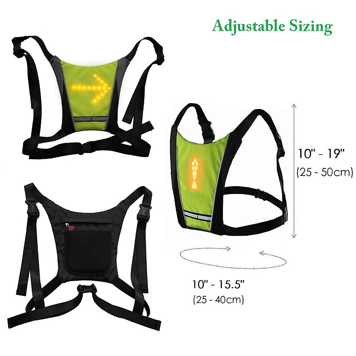 LED Turn Signal Safety Vest with Direction Indicator, USB Charging & Adjustable Bike Pack Accessory Guiding Light for Night Running Walking Cycling Gear - LED Glowing Reflective Backpack