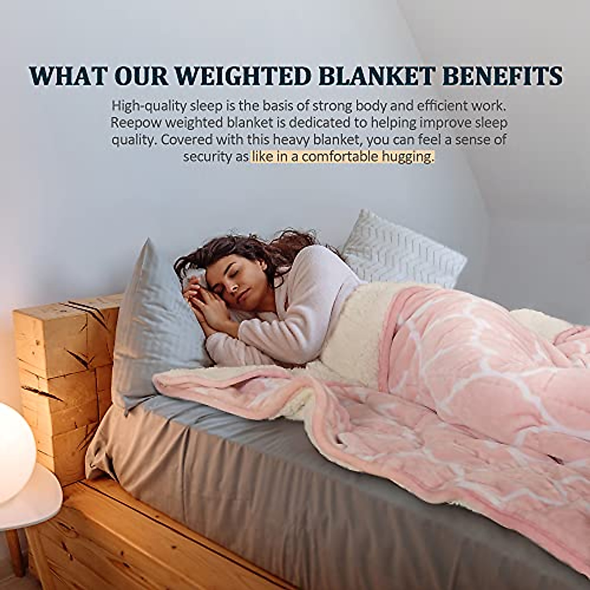 Reepow Moroccan Pink Weighted Blanket Queen Size, 60''x80'' 15lbs Weighted Blanket Throw Great for Relax and Sleeping, Super Cozy Sherpa and Warm Plush Fleece Heavy Blanket