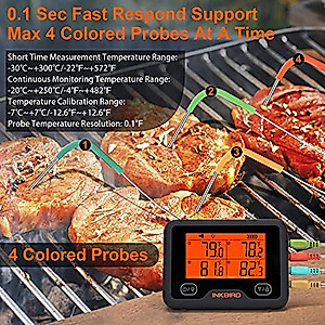 Inkbird Wi-Fi/Bluetooth Meat Thermometer IBBQ-4BW & Instant Read Thermometer IHT-1P, Digital Wireless WIFI Thermometer for Smoker Oven, Large LCD Backlight, Timer High/Low Alarm, 4 Probes Rechargeable