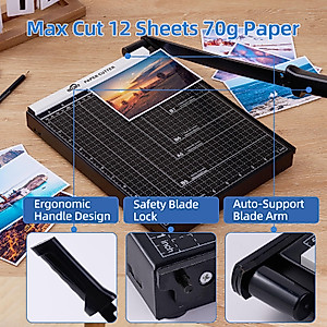 ISDIR Paper Cutter Guillotine, 12 Inch Paper Cutting Board, 12 Sheets Capacity, Heavy Duty Metal Base, Dual Paper Guide Bars, Professional Paper Cutter and Trimmer for Home, Office (12'' Black)