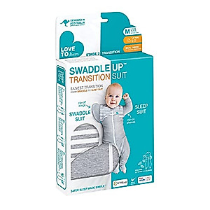 Love to Dream Swaddle UP Transition Suit, Gray, Medium, 13-19 lbs, Patented Zip-Off Wings and Unique Self-Soothing Sleeves, Safely Transition from Swaddled to Arms-Free Before Rolling Over