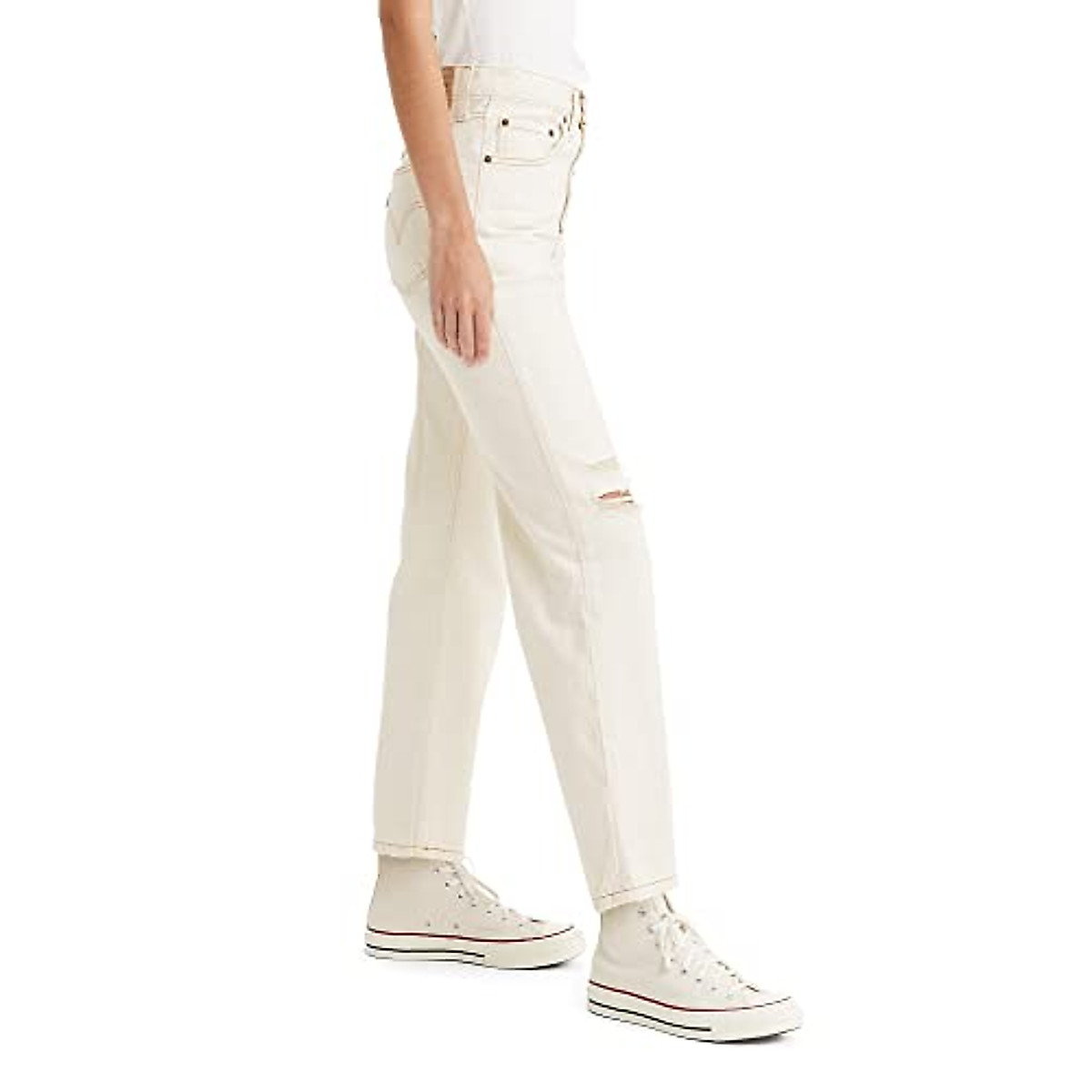 Levi's Women's Snap Ribcage Straight Ankle Jeans, (New) White Destructed, 24