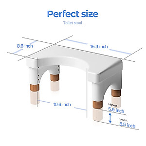 Poop Stool Toilet Stool Adults for Bathroom, 5.9" to 8.5" Adjustable Height Toilet Stool Squat Adult (White, Beechwood Feet)
