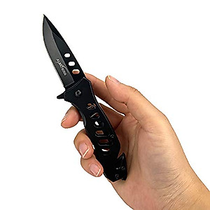 ALBATROSS FK003-H EDC Multifunction Folding Pocket Knife,Spring Assisted Opening Knives with Liner Lock,Pocket clip,Glass Harmer,Seatbelt Cutter, 9-holes