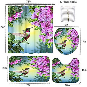Britimes 4 Piece Shower Curtain Sets, Hummingbird with Non-Slip Rugs, Toilet Lid Cover and Bath Mat, Durable and Waterproof, for Bathroom Decor Set, 72" x 72"