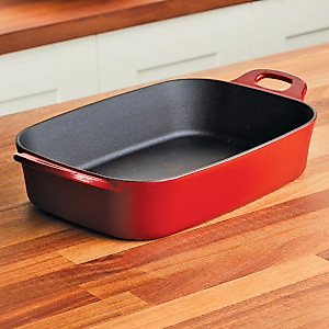 Rachael Ray NITRO Cast Iron Roasting Lasagna Pan/Baking Dish, Roaster/Rectangular, 9 Inch x 13 Inch, Red